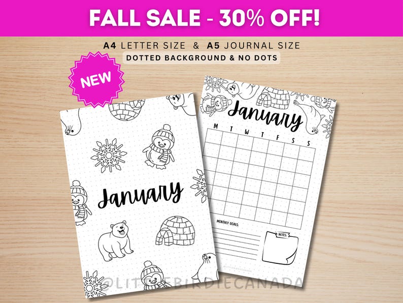 January Title Page and Calendar - PRINTABLE Calendar - Arctic Animals ...