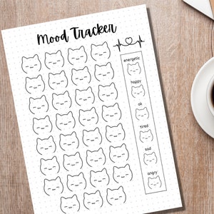 Cat Mood Tracker A5 Journal Page PRINTABLE Tracker Daily Tracker Daily ...