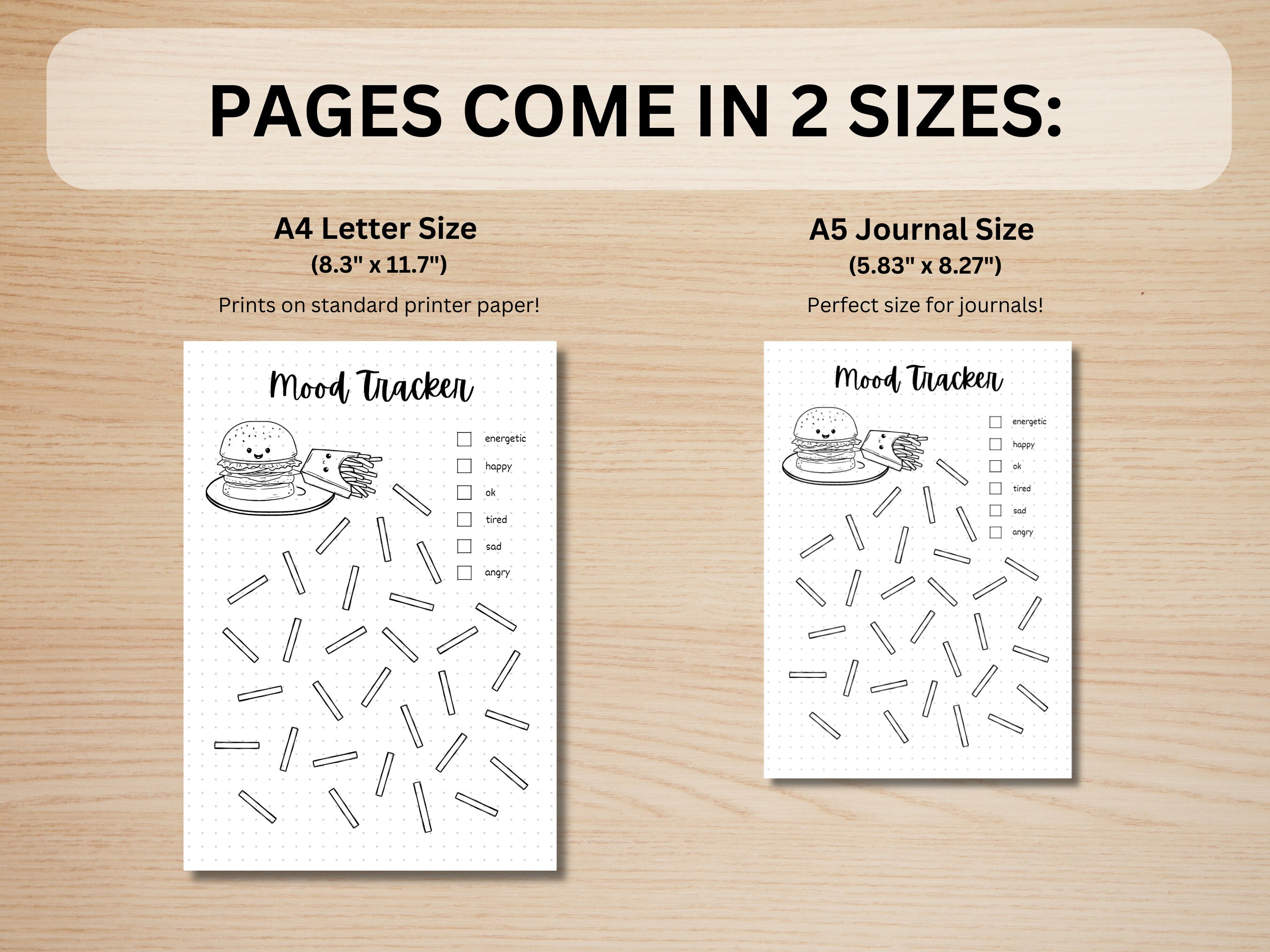 Burgers & Fries Mood Tracker - PRINTABLE Journal Page - Planner Page ...