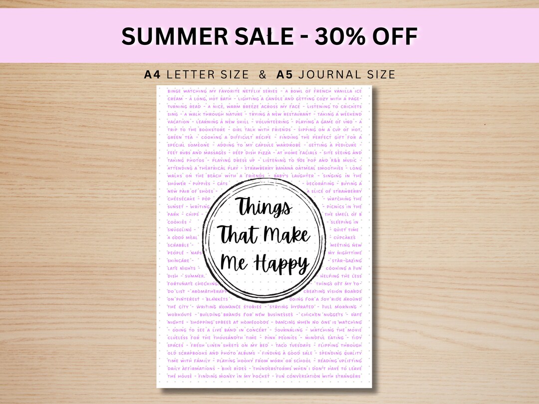 Things That Make Me Happy PRINTABLE Journal Page Planner Page About Me ...