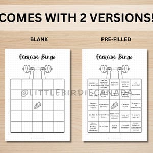 Exercise Bingo Game - PRINTABLE Journal Page - Workout Tracker ...