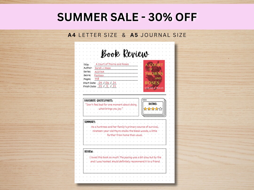 Book Review Template PRINTABLE Journal Page Book Club Book Journal Kids ...