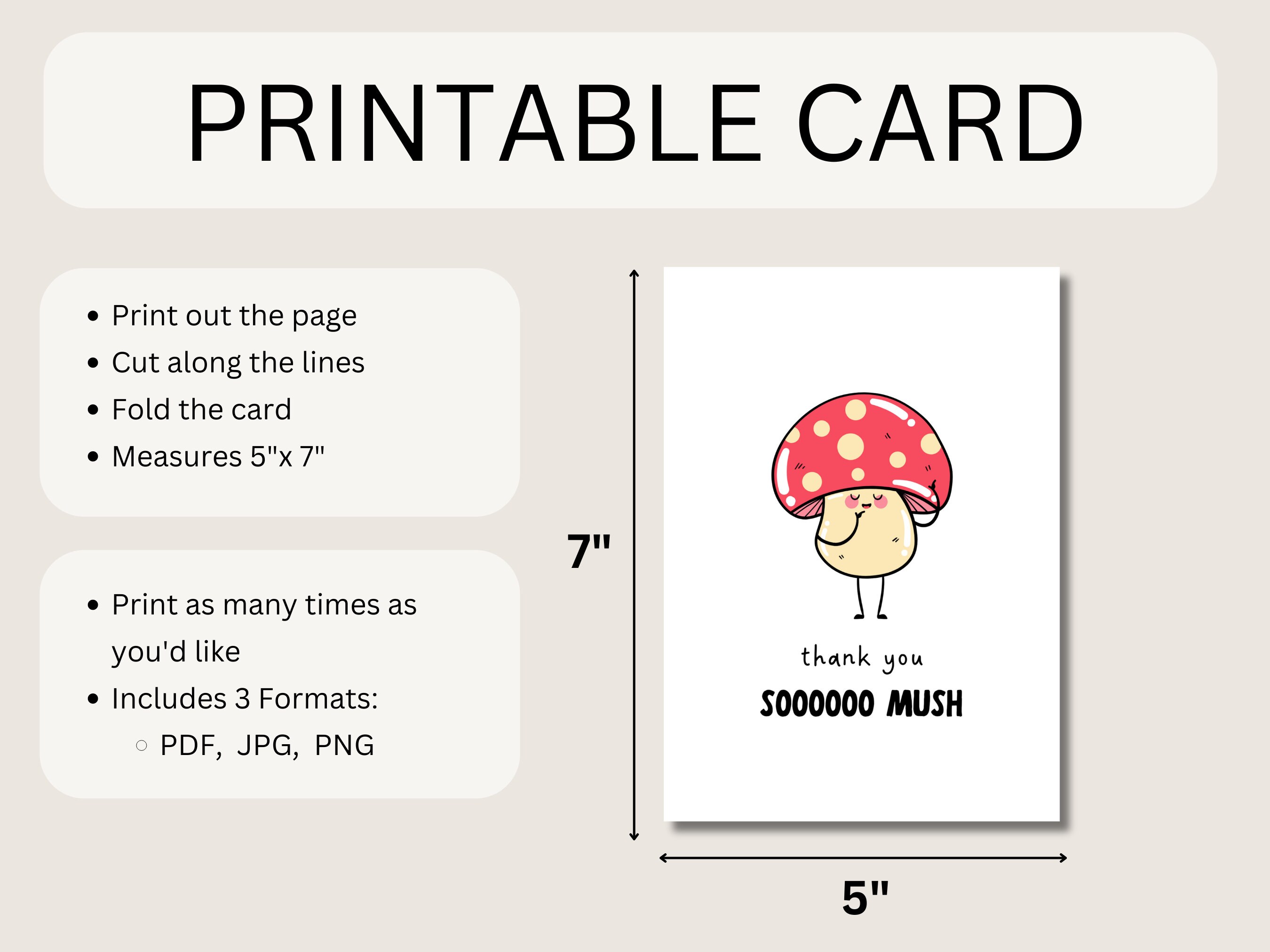 PRINTABLE Funny Thank You Card Card - Thank You so Mush Card - Pun ...