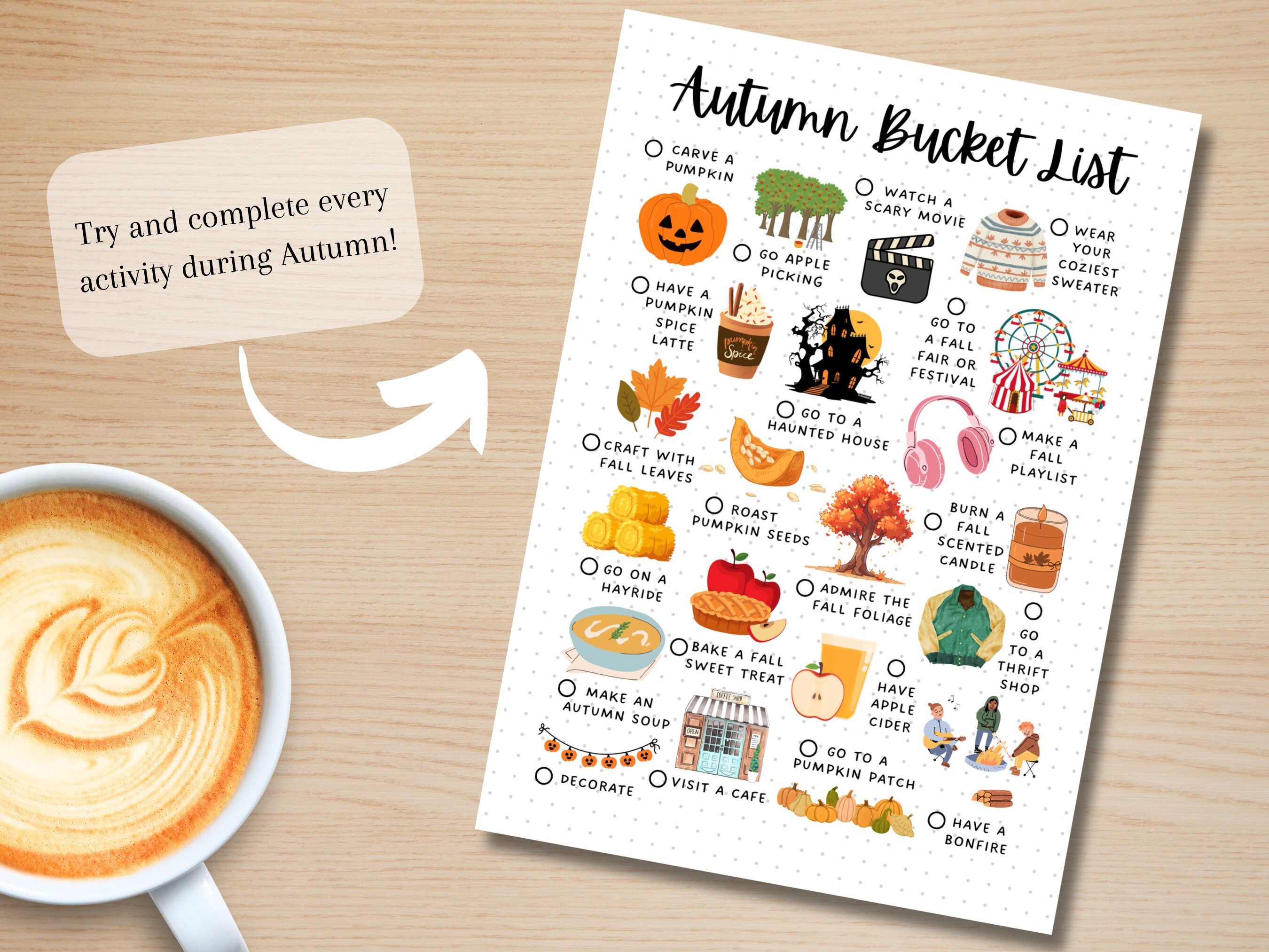 Autumn Bucket List - PRINTABLE Journal Page - Fall Activities - Autumn ...