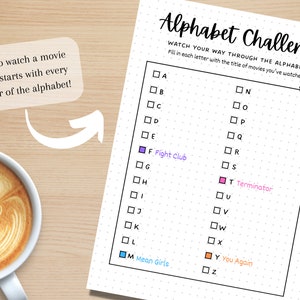 Alphabet Movie Challenge - PRINTABLE Journal Page - Planner Page ...