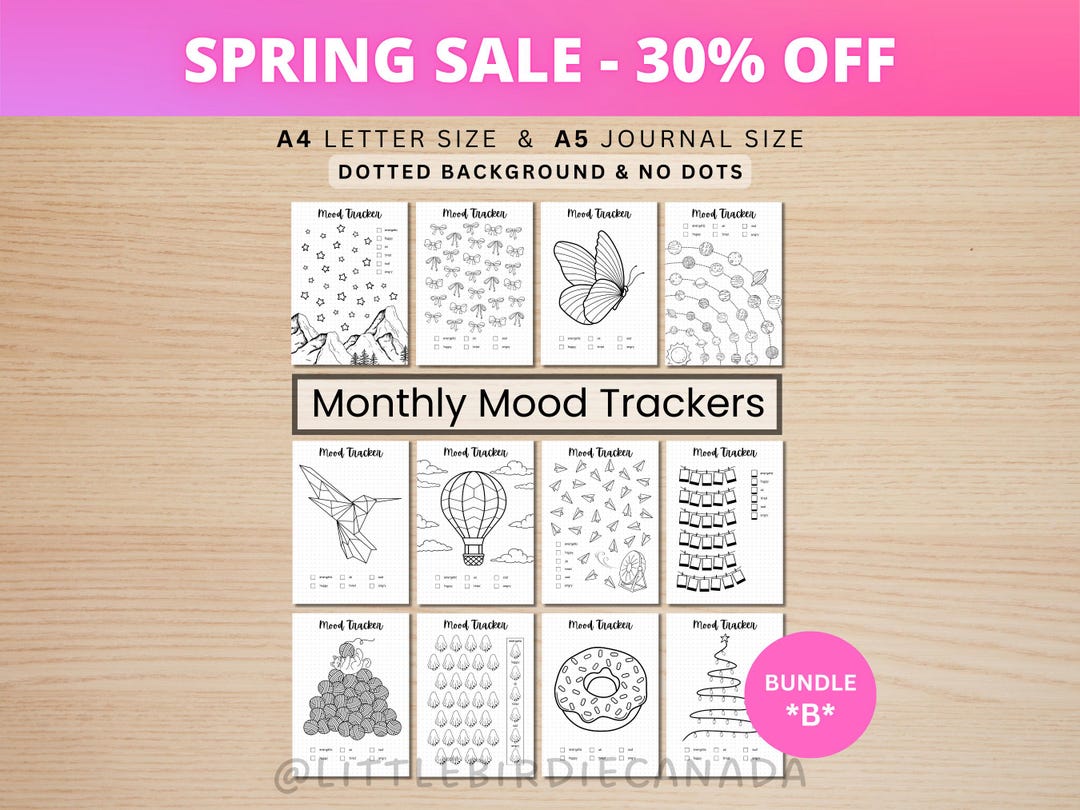 Monthly Mood Trackers Bundle - BUNDLE B - PRINTABLE Journal Pages ...