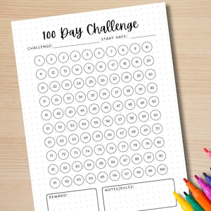 100 Day Challenge - PRINTABLE Journal Page - Choose Your Challenge - 100 Day Game - Fitness ...