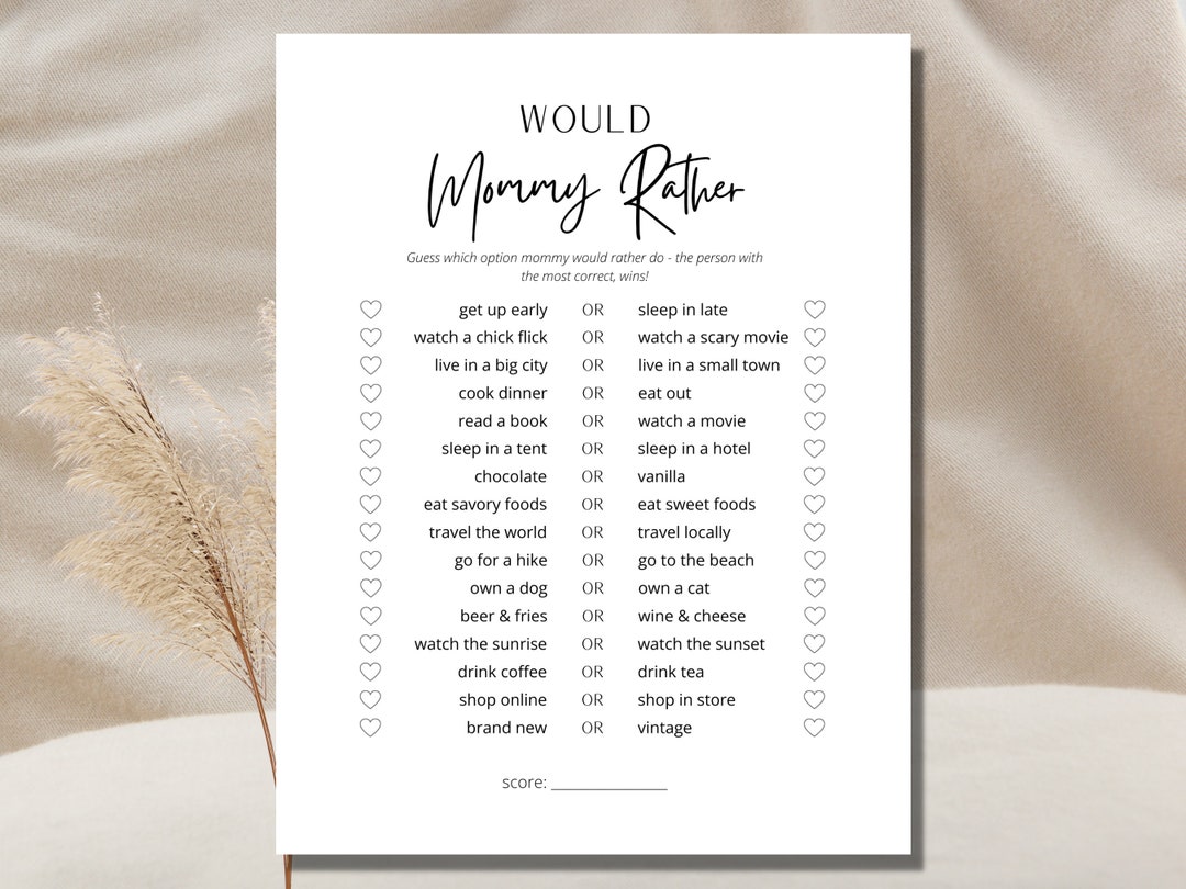 Would Mommy Rather Game Baby Shower Party Game Mommy Baby Shower Game ...