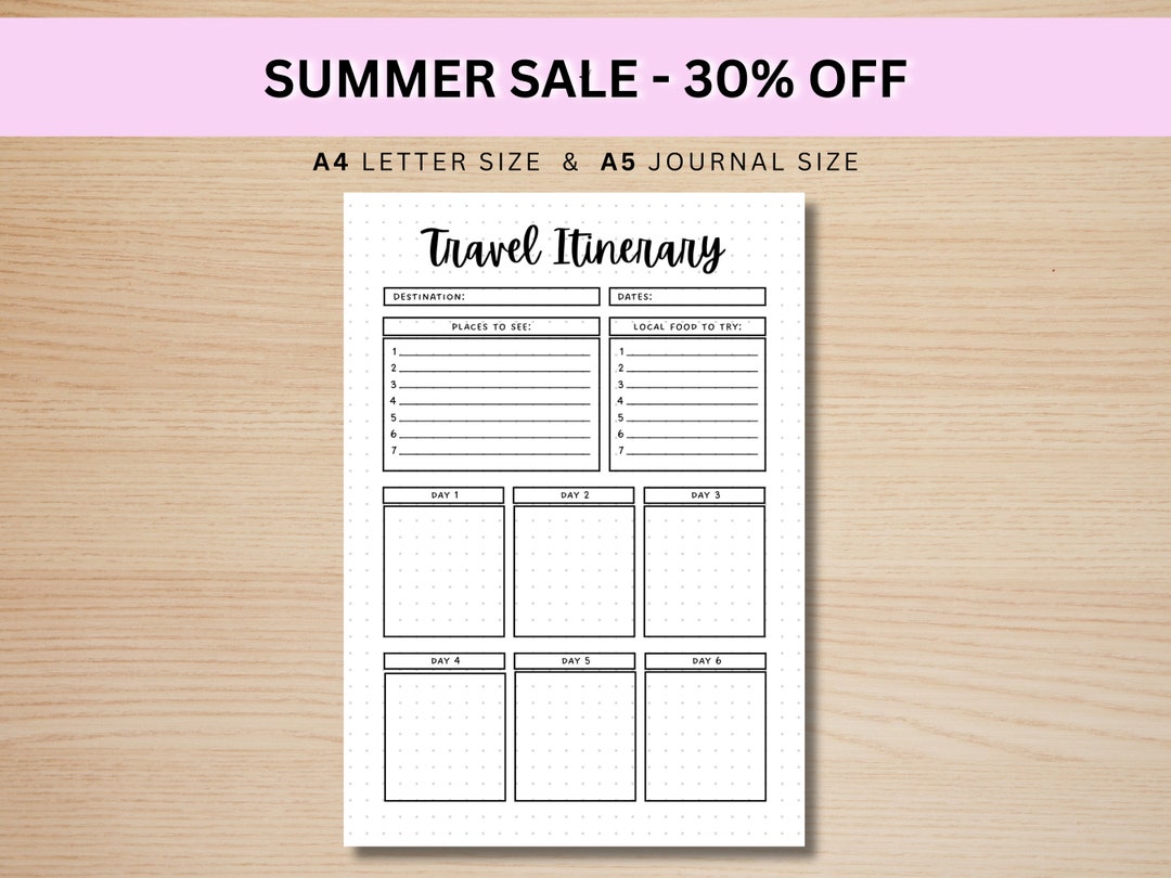 Travel Itinerary PRINTABLE Journal Page Travel Planner Page Vacation ...