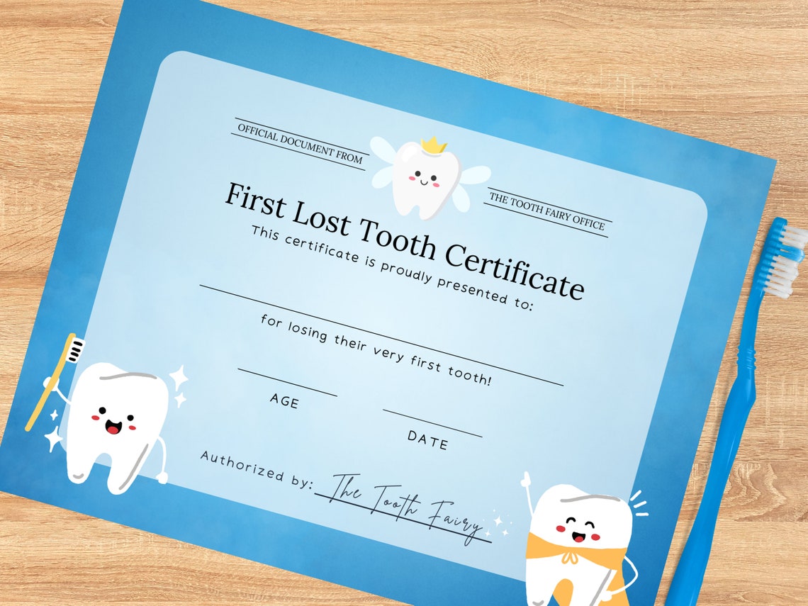 First Lost Tooth Certificate Tooth Fairy Award First Lost Tooth Award ...