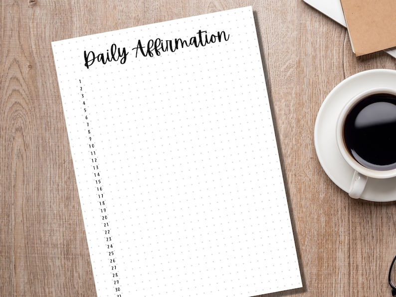 Daily Affirmation Page - Gratitude Journal - Positive Affirmation ...