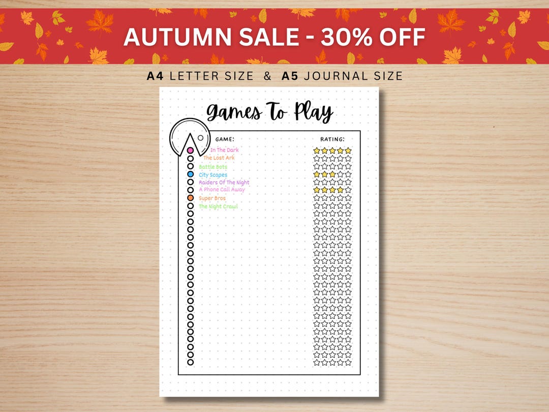 Games to Play Printable Journal Page Gaming Journal Video Game Log ...