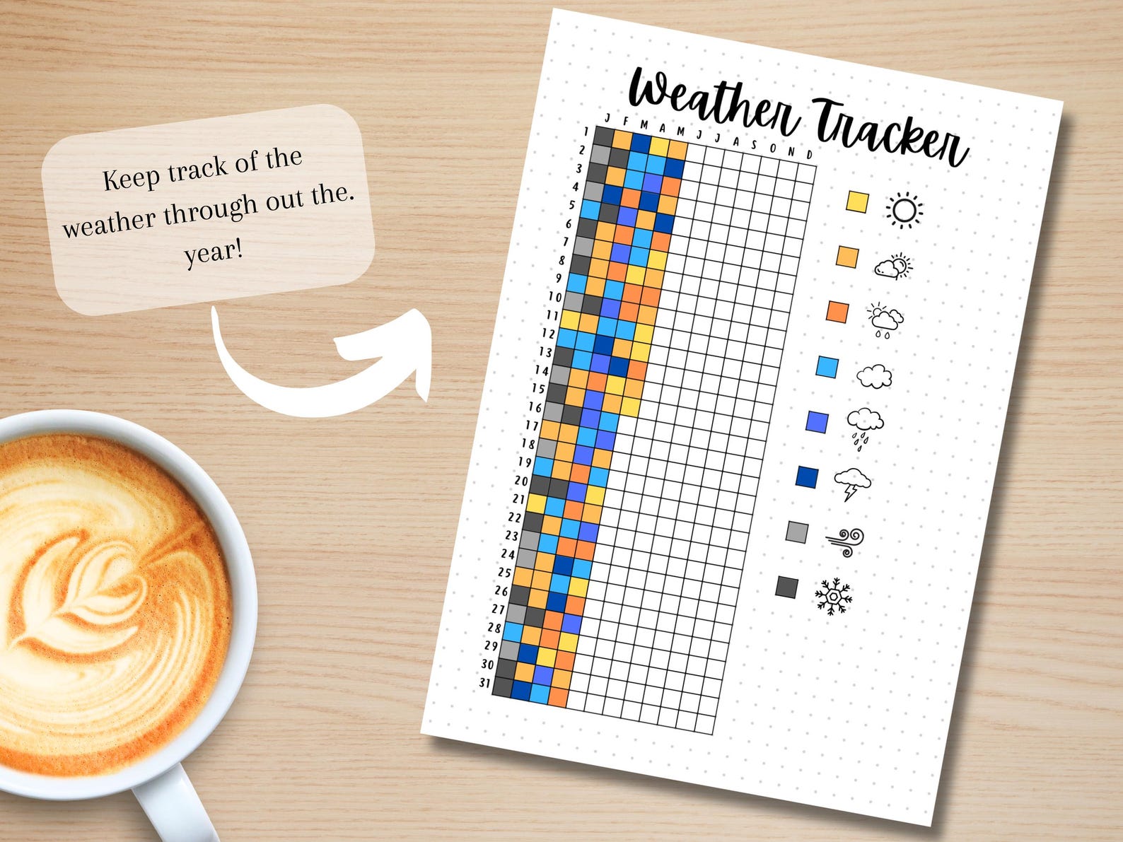 Weather Tracker - PRINTABLE Journal Page - Planner Page - Yearly ...