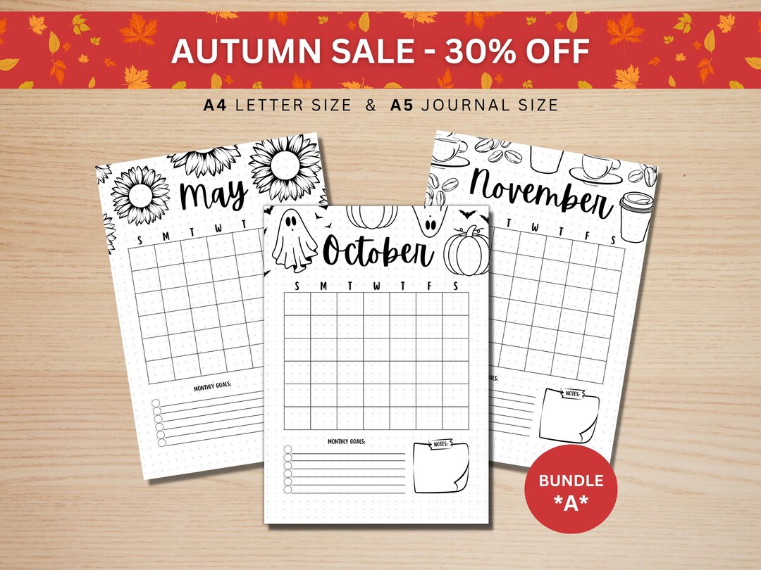 12 Month Calendar BUNDLE A Journal Calendar Template Monthly Planner ...
