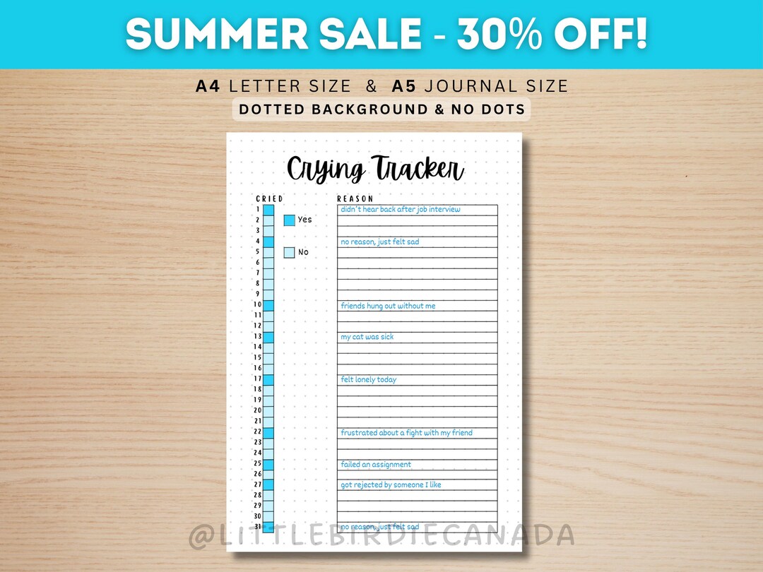 Crying Tracker - PRINTABLE Journal Page - Planner Page - Crying Log ...