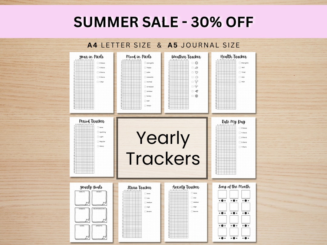 Yearly Trackers Bundle PRINTABLE Journal Pages Digital Planner Pages A5 ...