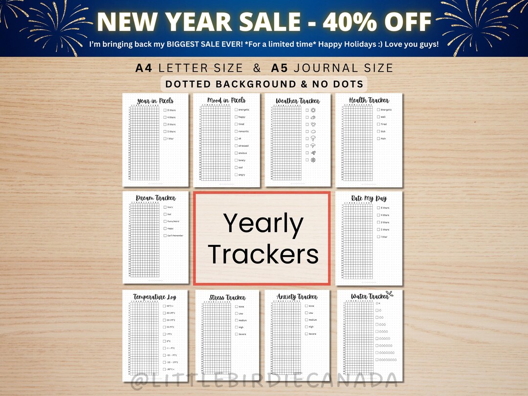 Yearly Trackers Bundle PRINTABLE Journal Pages Digital Planner Pages A5 ...