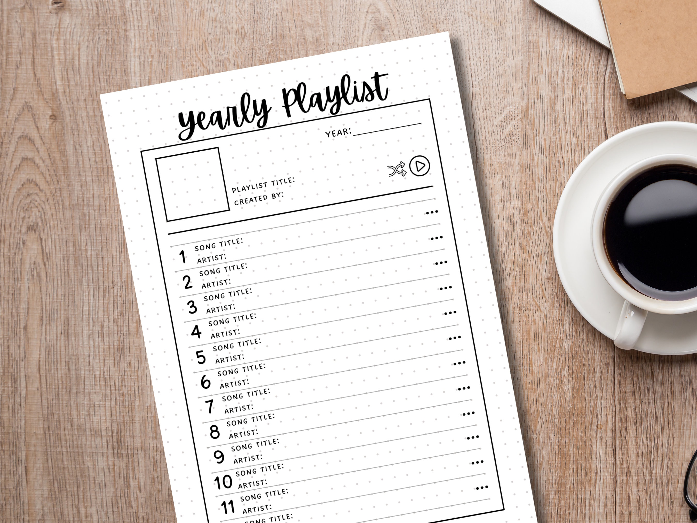 Yearly Playlist - PRINTABLE Journal Page - Song Tracker - Playlist ...