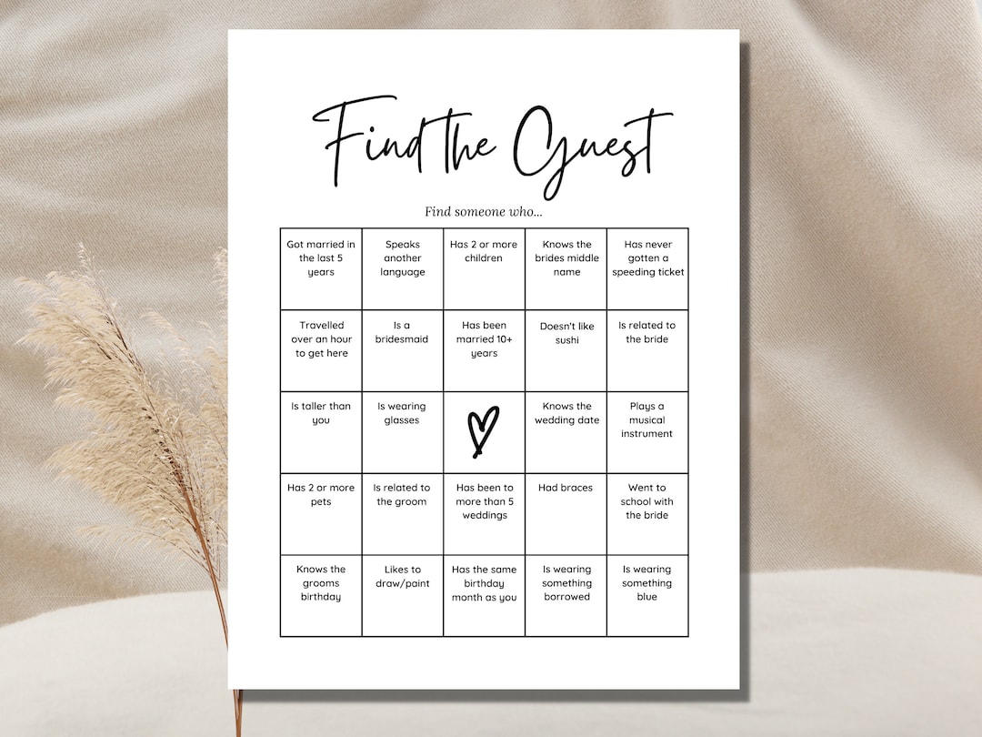 Find the Guest Bridal Shower Game Bridal Bingo Minimalist Bridal Shower ...