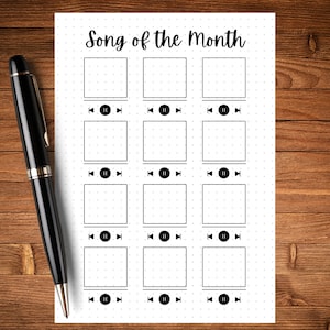 Song of the Month - Yearly Playlist - PRINTABLE Journal Page - Song ...