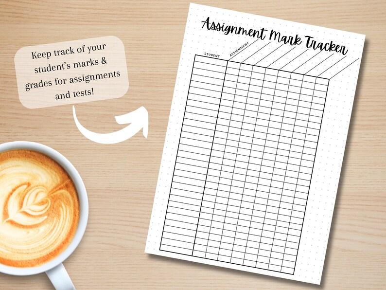 Assignment Mark Tracker - PRINTABLE Teacher Planner Page - Grade ...
