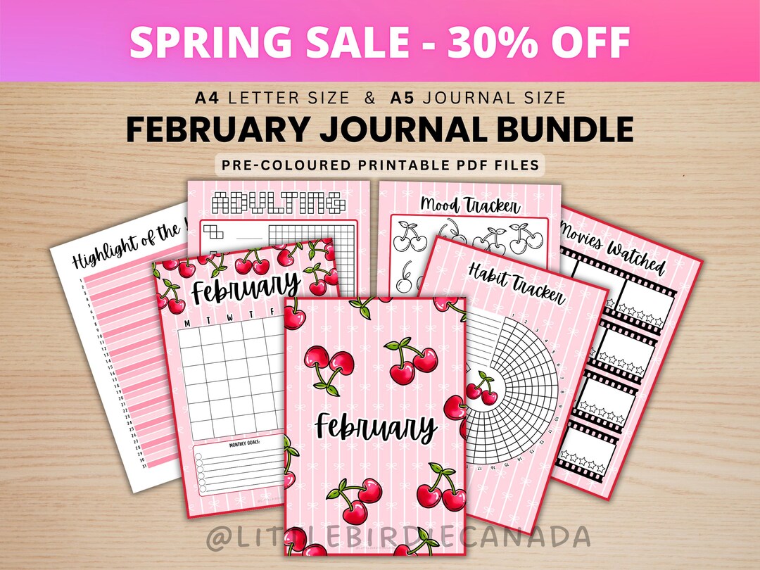 February Journal Bundle - Cherries - PRINTABLE Journal Pages - PRE ...
