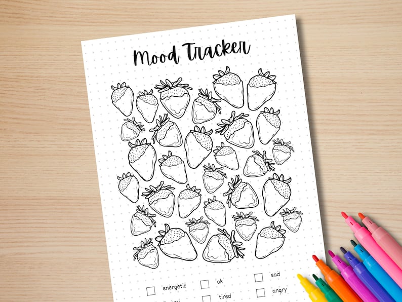 Strawberry Mood Tracker - PRINTABLE Journal Page - Planner Page ...