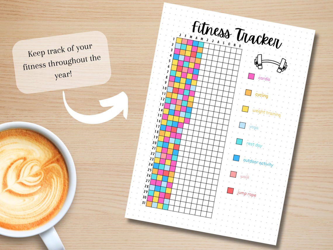 Fitness Tracker - PRINTABLE Journal Page - Exercise Tracker - Yearly ...