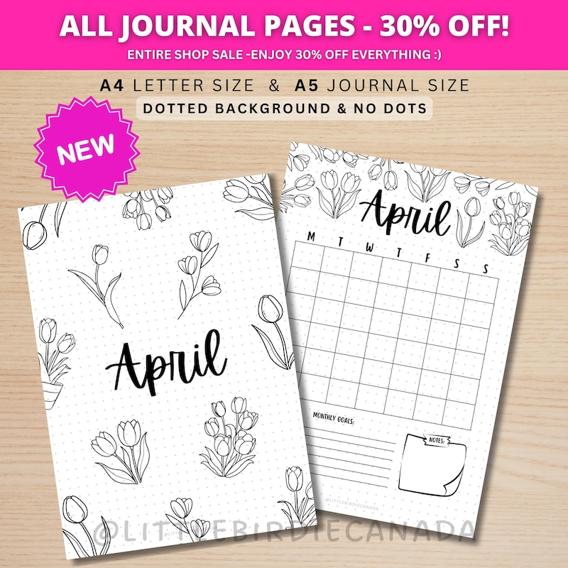 April Theme Calendar - Etsy