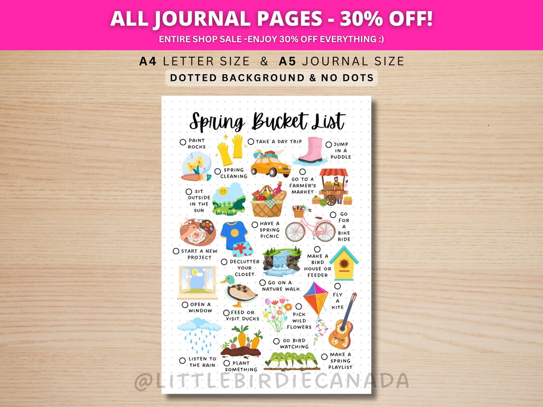 Spring Bucket List - Spring Activities - PRINTABLE Journal Page ...
