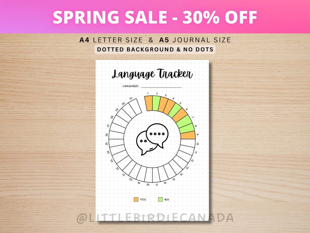Language Tracker - PRINTABLE Journal Page - Habit Tracker - Learning ...