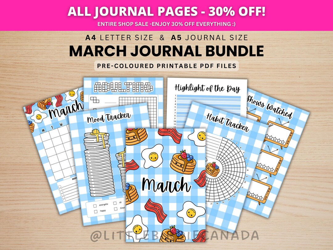 March Journal Bundle - Breakfast - PRINTABLE Journal Pages - PRE ...