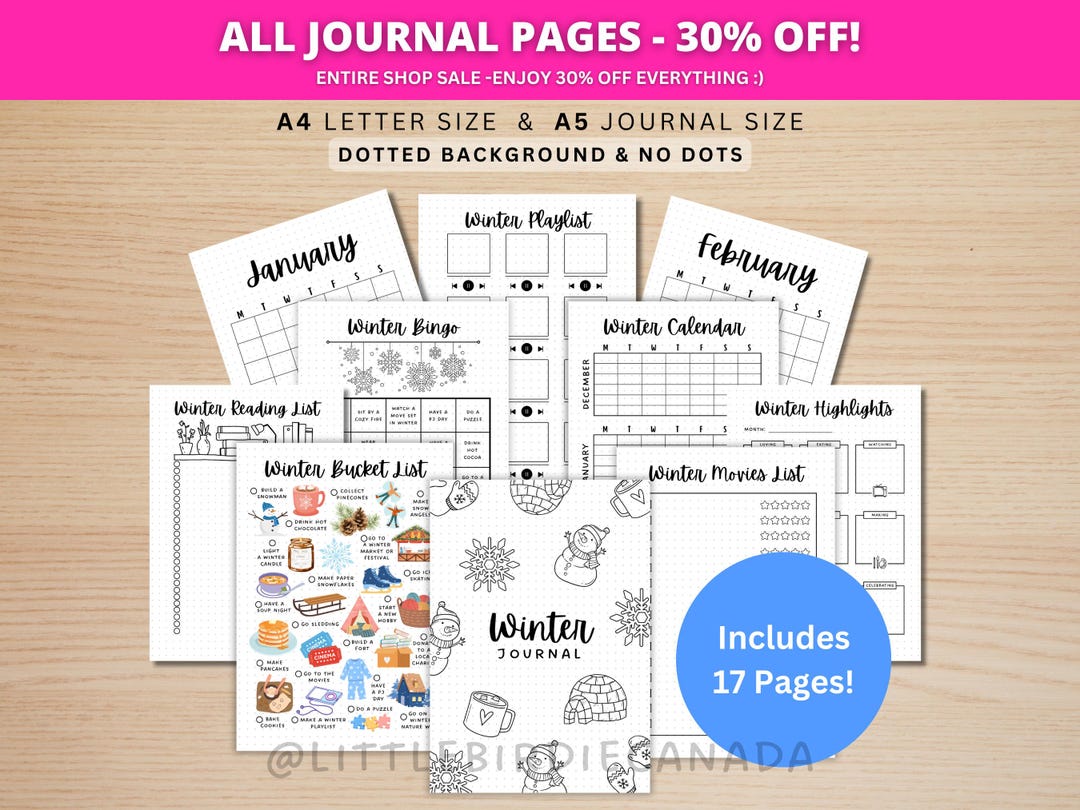 Winter Journal Bundle - PRINTABLE Winter Planner - 17 Journal Pages ...