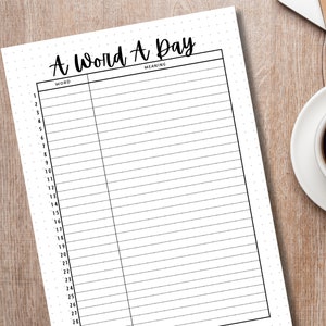 A Word A Day - PRINTABLE Journal Page - New Word A Day - Daily Word ...