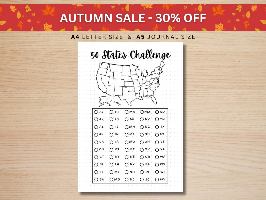50 States Challenge PRINTABLE Journal Page Planner Page Travel ...