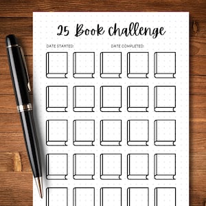 25 Book Reading Challenge - PRINTABLE Journal Page - Reading Tracker ...