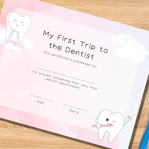 My First Dentist Certificate First Trip to the Dentist Award Milestone ...