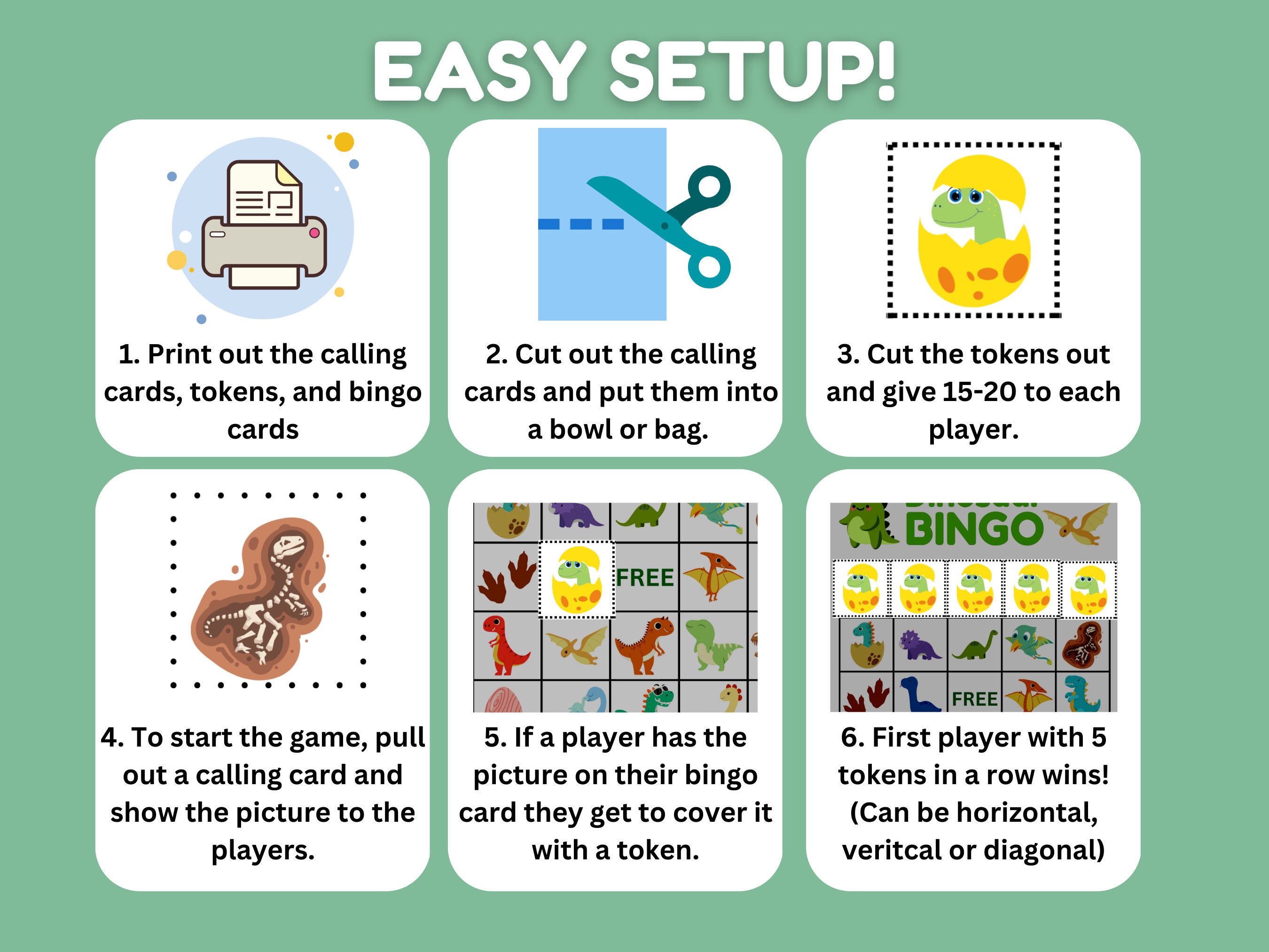 Printable Bingo Game for Kids Dinosaur Activity Printable - Etsy
