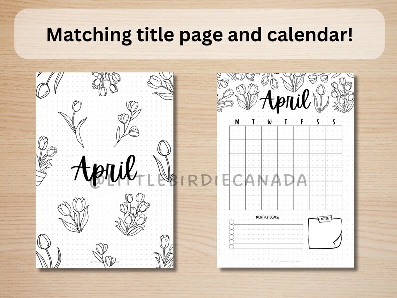 April Title Page and Calendar - PRINTABLE Calendar - Tulip Theme ...