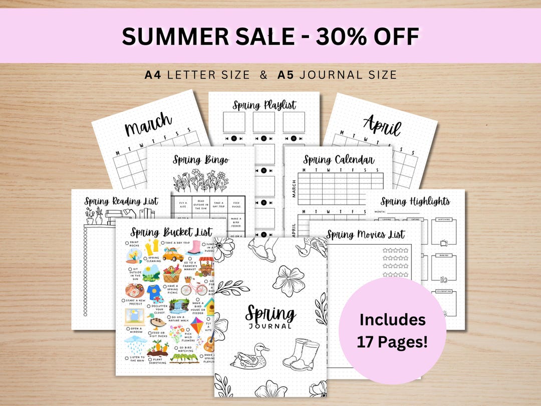Spring Journal Bundle PRINTABLE Spring Planner 17 Journal Pages Spring Bucket List Spring ...