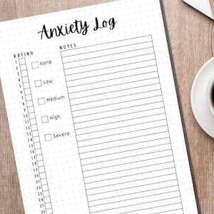 Anxiety Log A5 Journal Page Printable Tracker Anxiety Tracker Habit ...