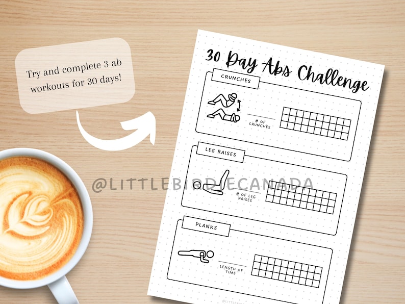 30 Day Abs Challenge - PRINTABLE Journal Page - Abs Workout - Ab ...