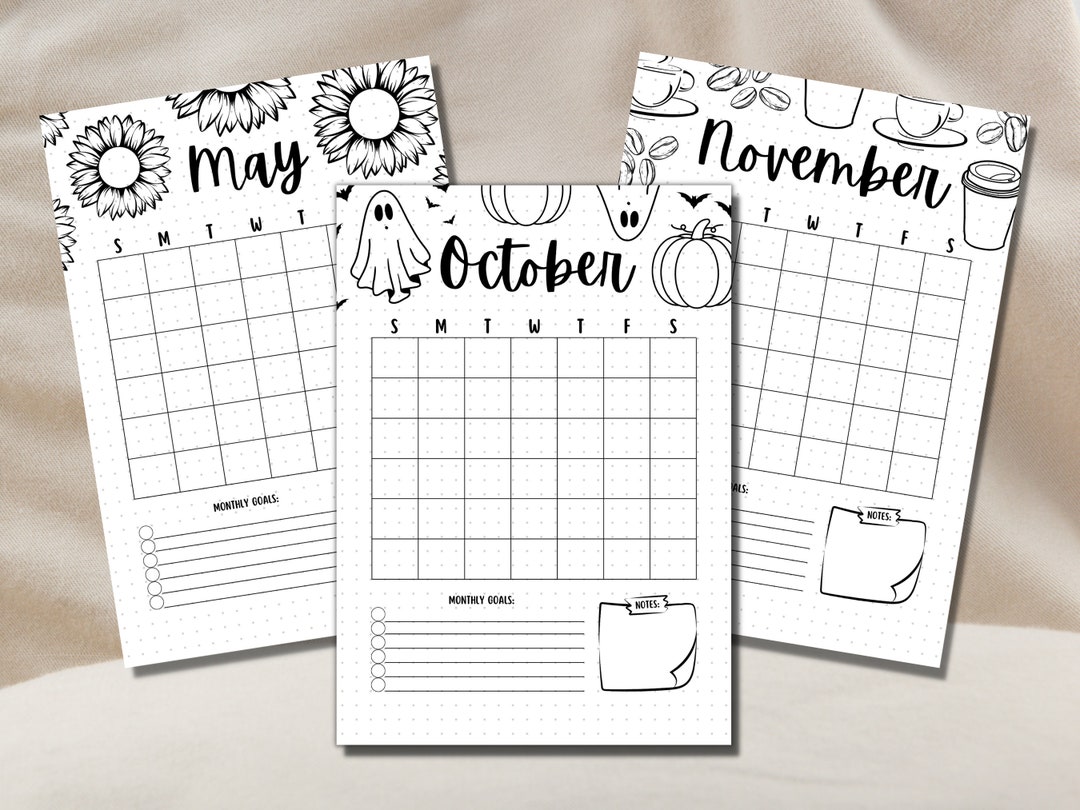12 Month Calendar Pages A5 Journal Monthly Calendar Template - Etsy Canada