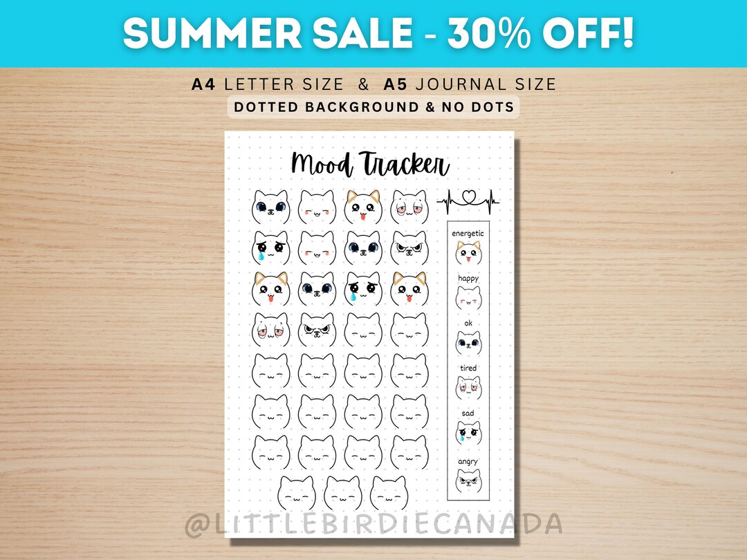 Cat Mood Tracker - PRINTABLE Journal Page - Planner Page - Daily ...