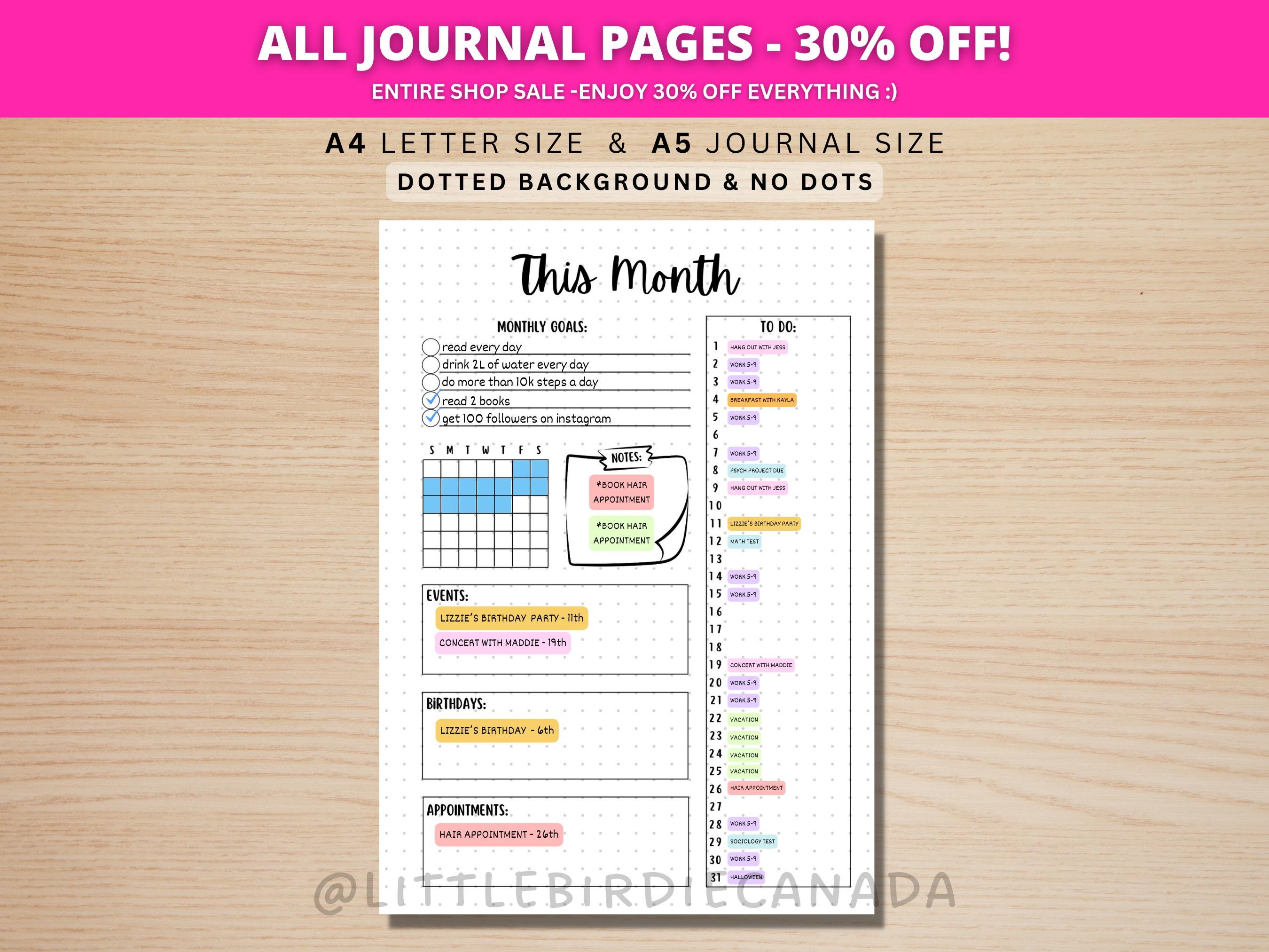Monthly Planner - Monthly Calendar -PRINTABLE Journal Page - Planner ...