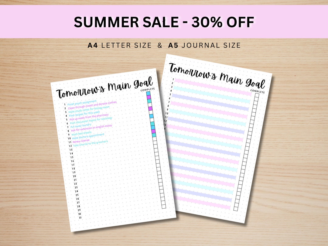 Tomorrows Main Goal PRINTABLE Journal Page Goal Tracker Productivity ...