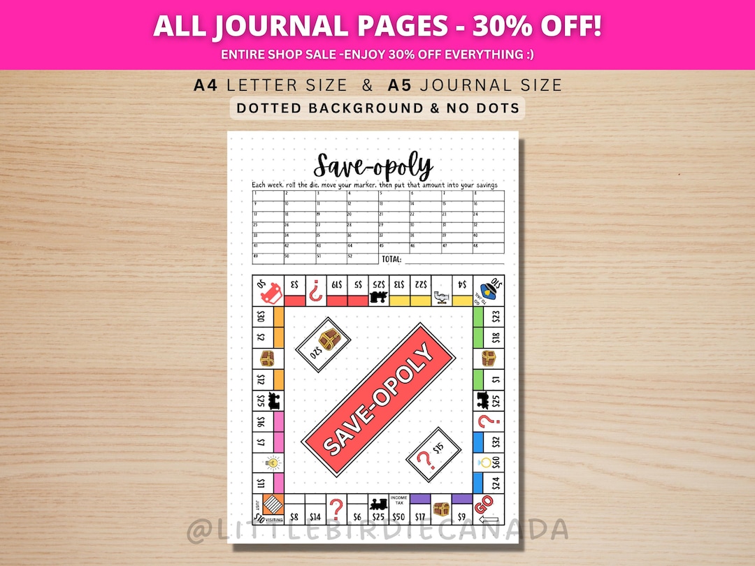 Saveopoly Savings Challenge - PRINTABLE Journal Page - Printable ...
