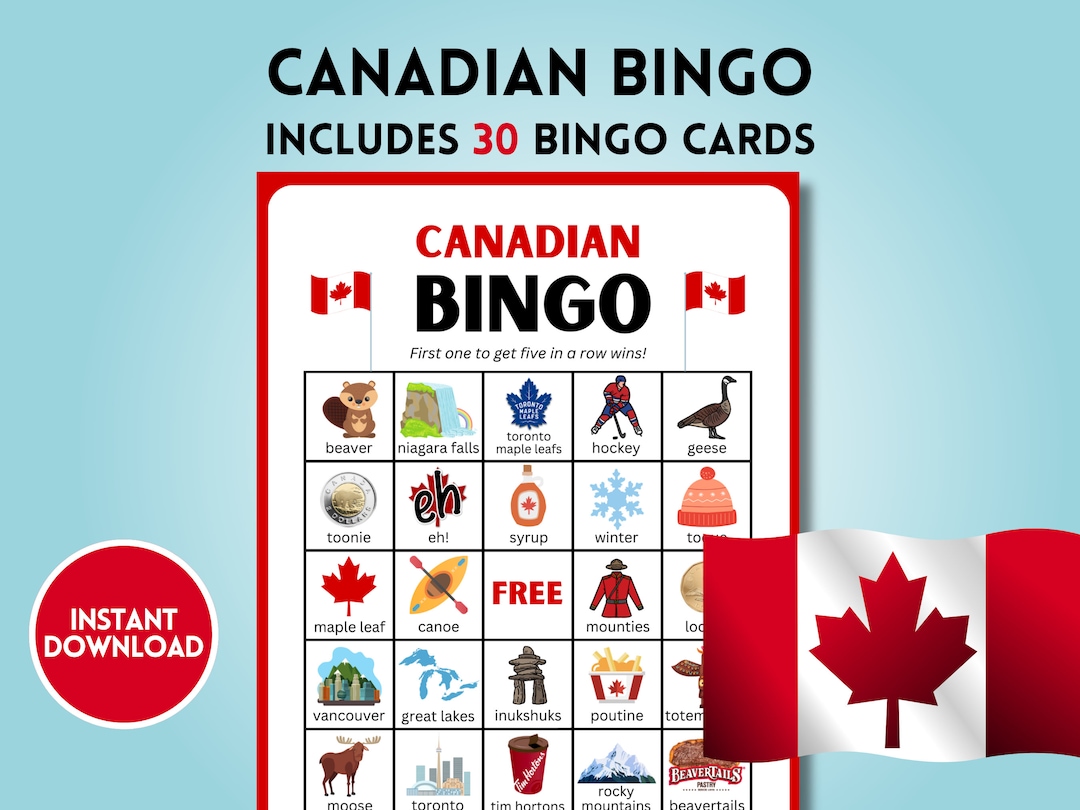Canada Bingo Game Canadian Bingo Canada Day Activity Summer Game for ...