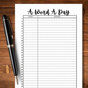 A Word A Day - PRINTABLE Journal Page - New Word A Day - Daily Word ...