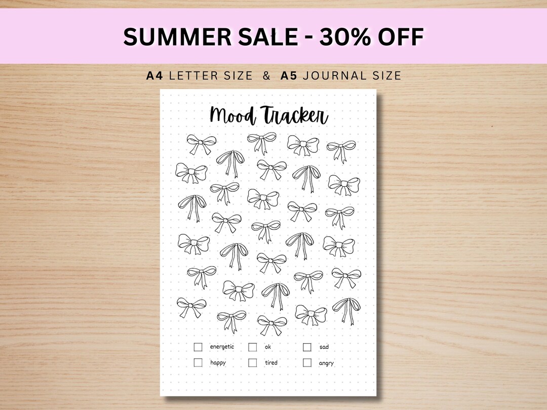 Bows Mood Tracker PRINTABLE Journal Page Planner Page Feelings Tracker ...